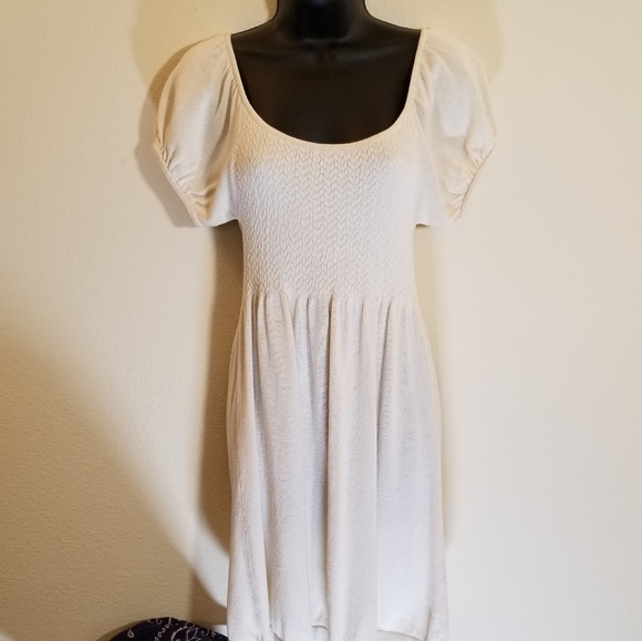Rampage | Dresses | Rampage Knit Ivory Puff Sleeves Cabled Bodice Midi ...